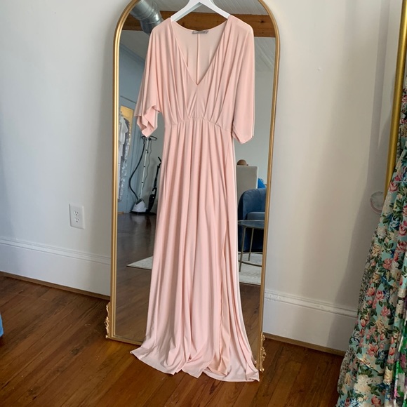 Dresses | Asos Light Pink Jersey Material Maxi Dress With Slit | Poshmark